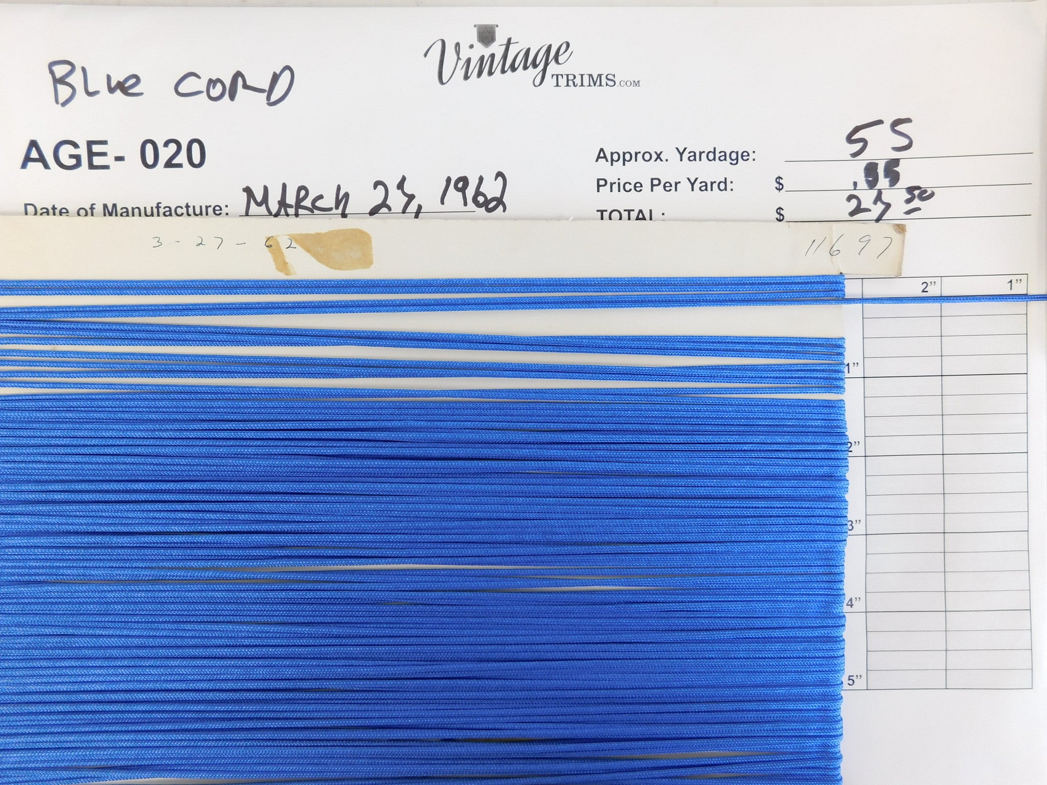 Card of Blue Cord (approx. 55 yards) – Vintage Trims